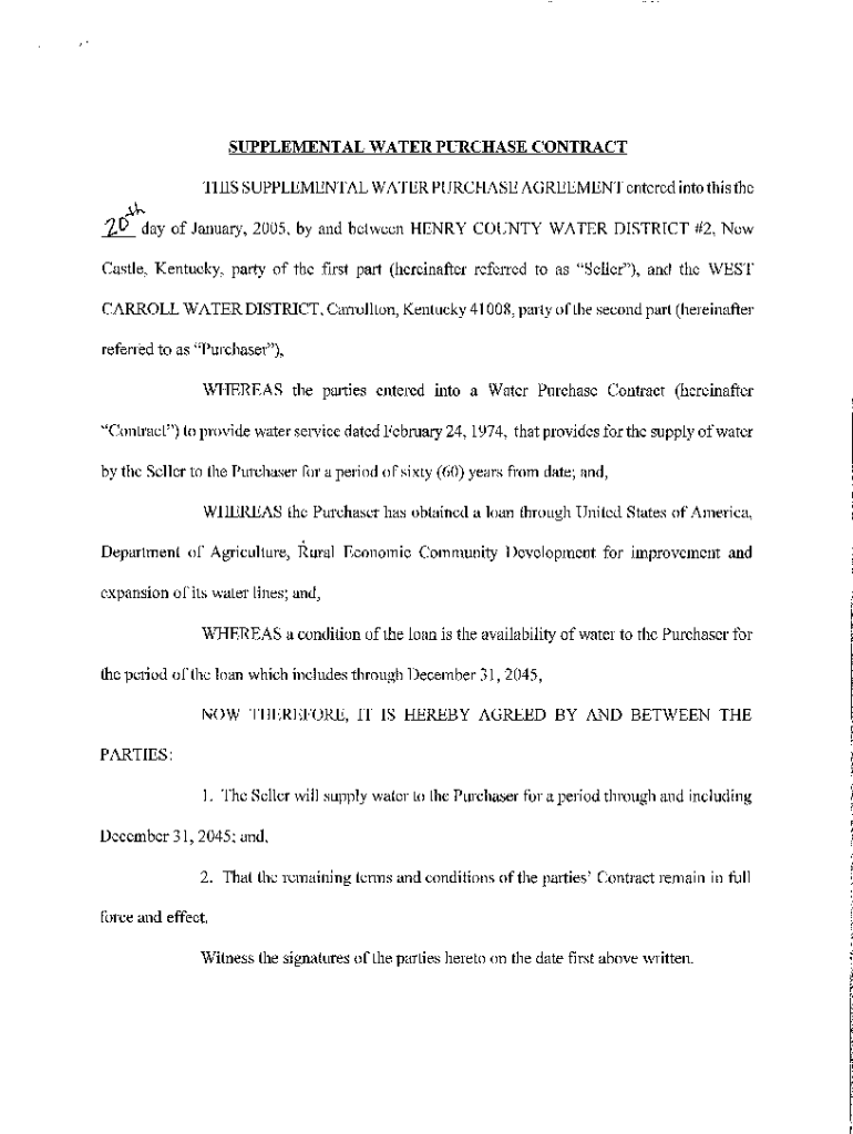Fillable Online psc ky Supplemental Water Purchase Costs Sample ...