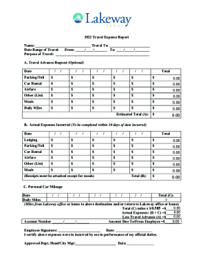 Fillable Online 2022 Travel Expense Form - Fillable, Printable PDF ...