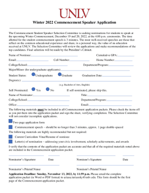 Fillable Online Commencement Student Speaker Application Form - UNLV ...