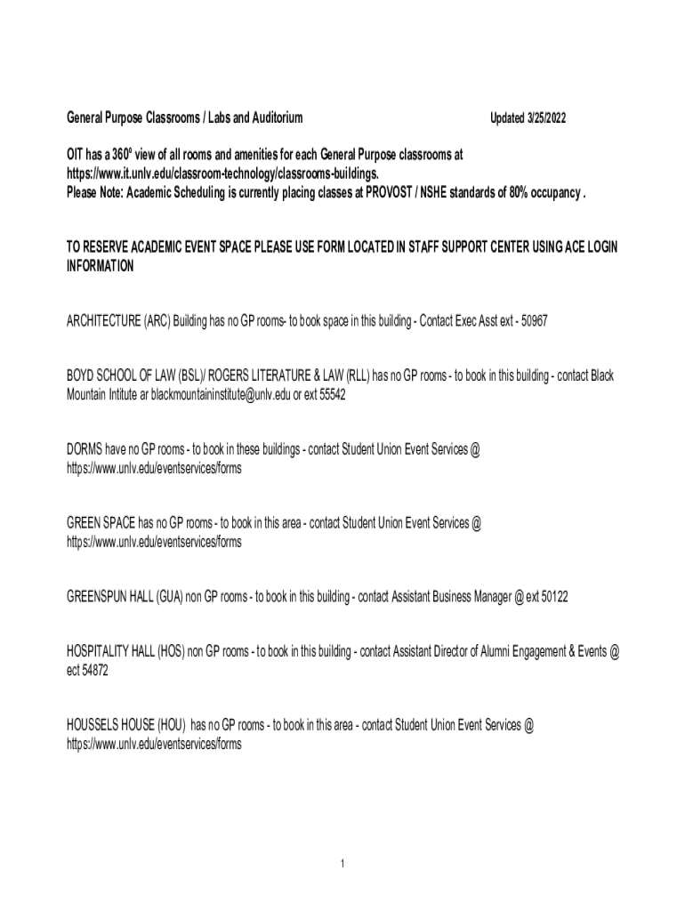 Fillable Online General Purpose Classrooms / Labs and Auditorium - UNLV Fax Email Print - pdfFiller