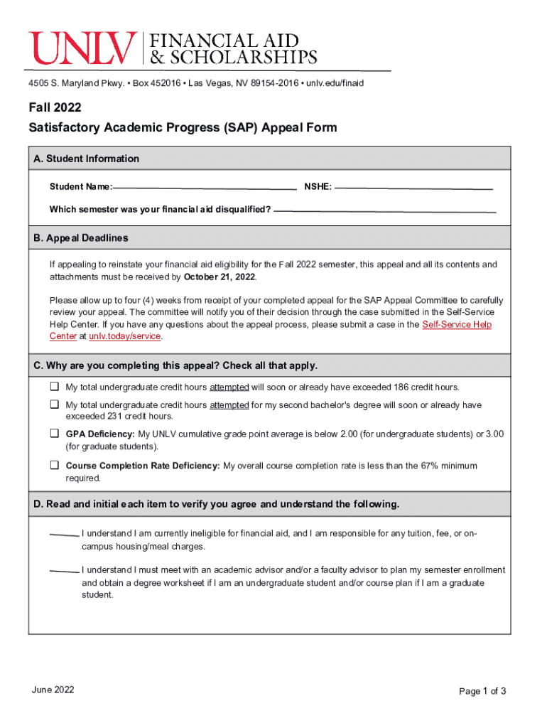 Fillable Online Fall 2022 Satisfactory Academic Progress (SAP) Appeal Form Fax Email Print ...