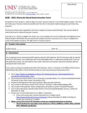 Fillable Online 2020 - 2021 Alternate Need Determination Form UNLV Fax ...