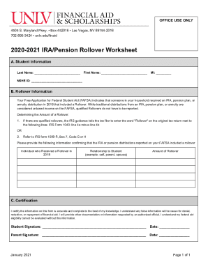 Fillable Online 2020-2021 IRA/Pension Rollover Worksheet - UNLV Fax ...