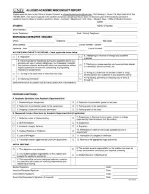 Fillable Online UNLV Alleged Academic Misconduct Report Form Fax Email ...