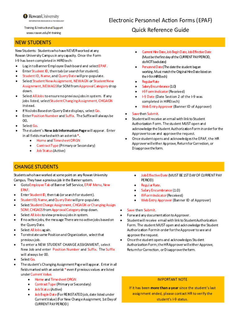 Fillable Online Electronic Personnel Action Forms (EPAF) Quick ...