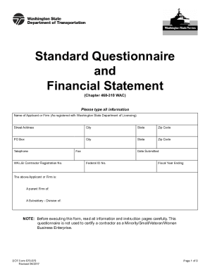 Fillable Online wsdot wa DOT Form 670-079 Standard Questionnaire and ...
