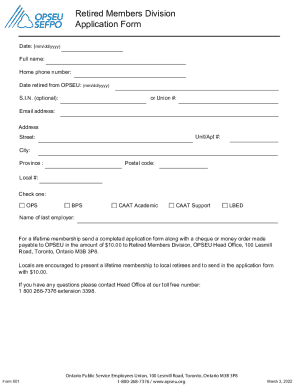 Fillable Online opseu.orgwp-contentuploadsOPSEU Retired Members Divsion Application Form Fax ...