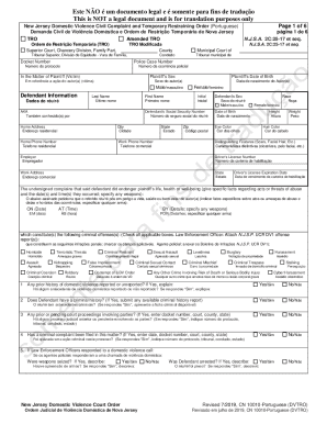 Fillable Online New Jersey Domestic Violence Civil Complaint and ...