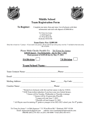 Fillable Online Middle School Team Registration Form - Ngin Fax Email ...