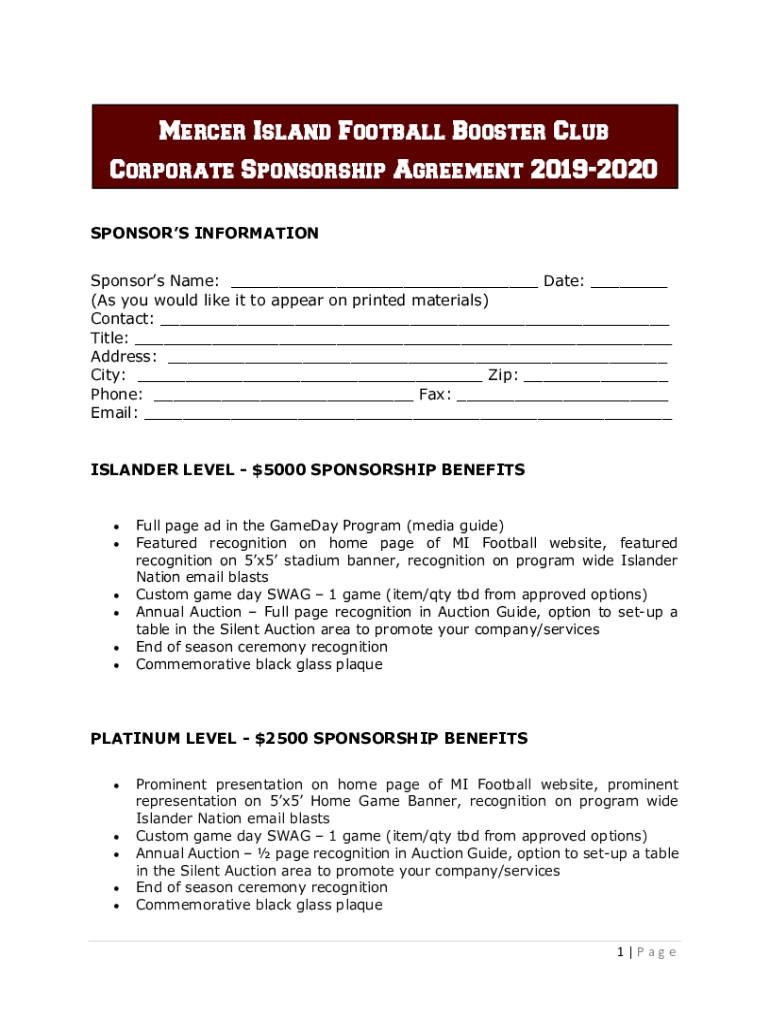 Fillable Online Mercer Island Football Booster Club Corporate ...