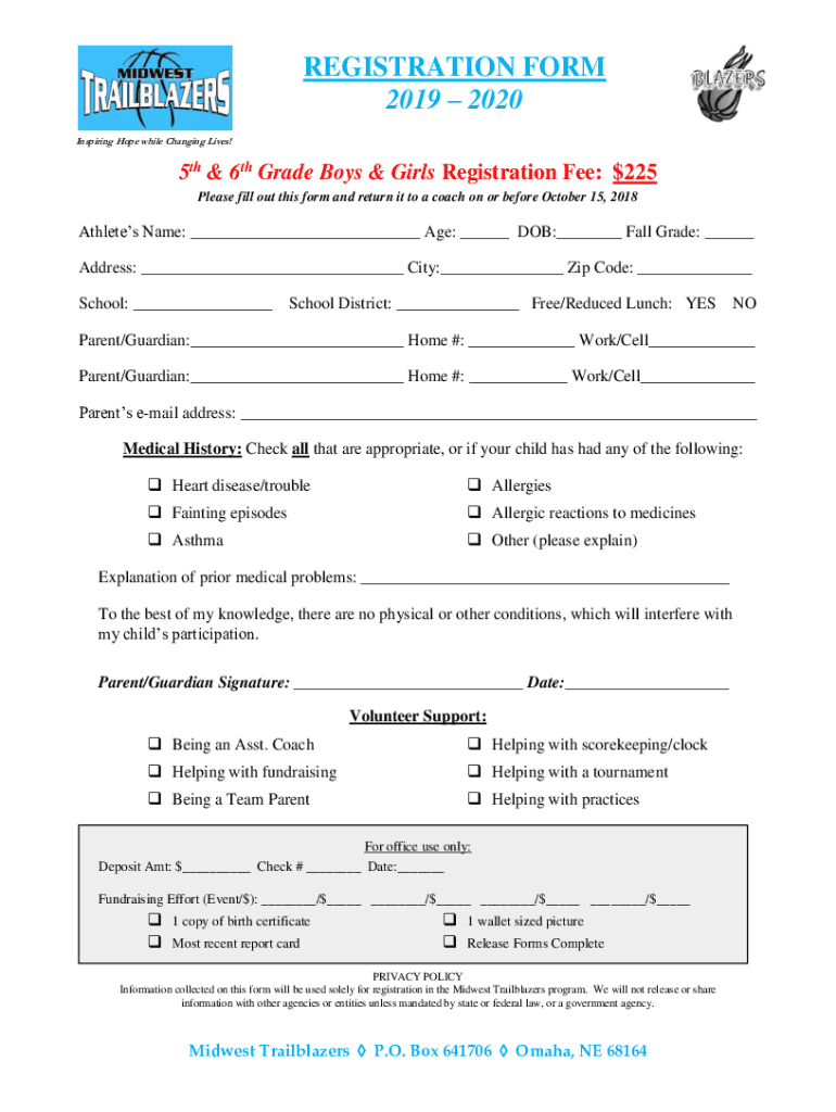 Fillable Online Trailblazers Registration Form - Ngin Fax Email Print ...