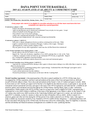 Fillable Online 2019 ALL-STAR PLAYER AVAILABILITY & COMMITMENT FORM Fax Email Print - pdfFiller