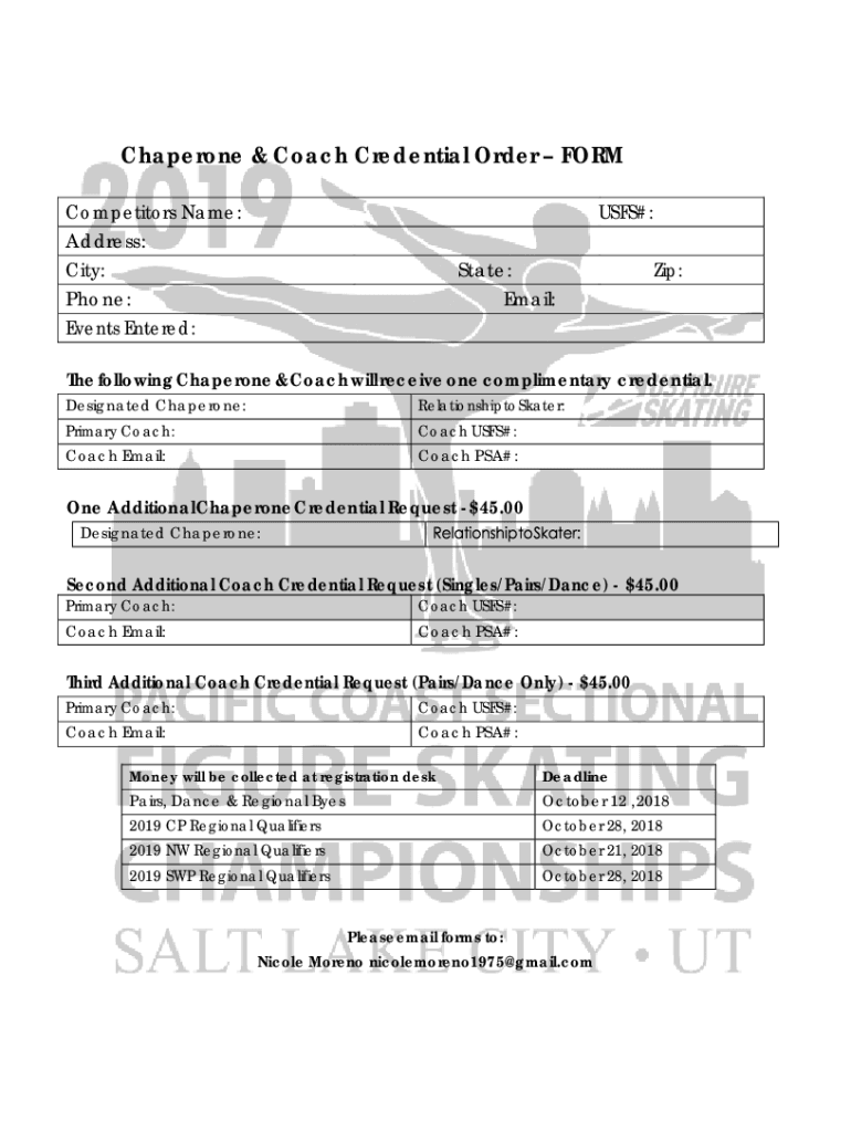 Fillable Online Chaperone & Coach Credential Order FORM - Ngin Fax ...