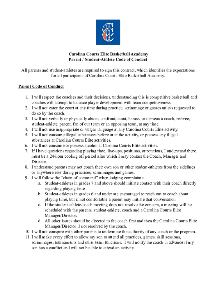 Fillable Online Carolina CourtsCarolina Basketball AcademyBetter ...