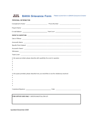 Fillable Online --- BAHA Grievance Form - Ngin Fax Email Print - pdfFiller