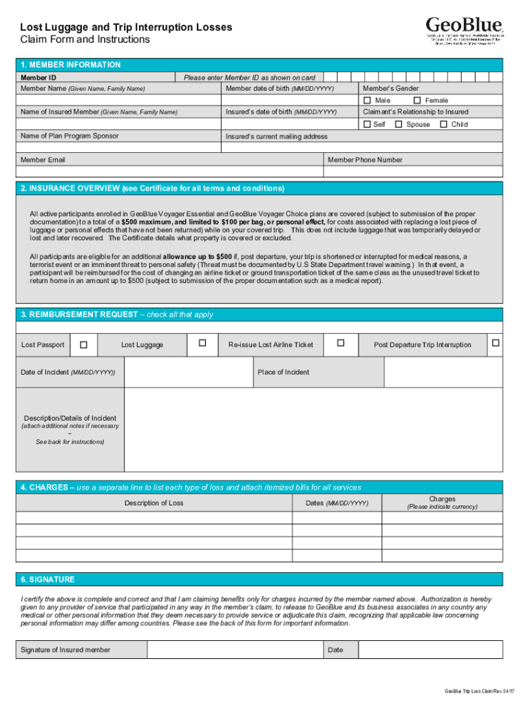Fillable Online n b5z Lost Luggage and Trip Interruption Losses Claim ...