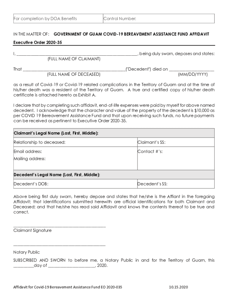 Fillable Online hr doa guam Affidavit for Covid-19 Bereavement ...