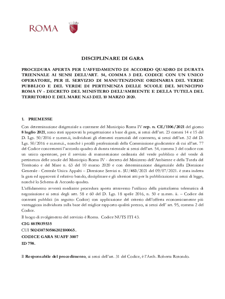 Fillable Online DISCIPLINARE DI GARA - Roma Capitale Fax Email Print ...