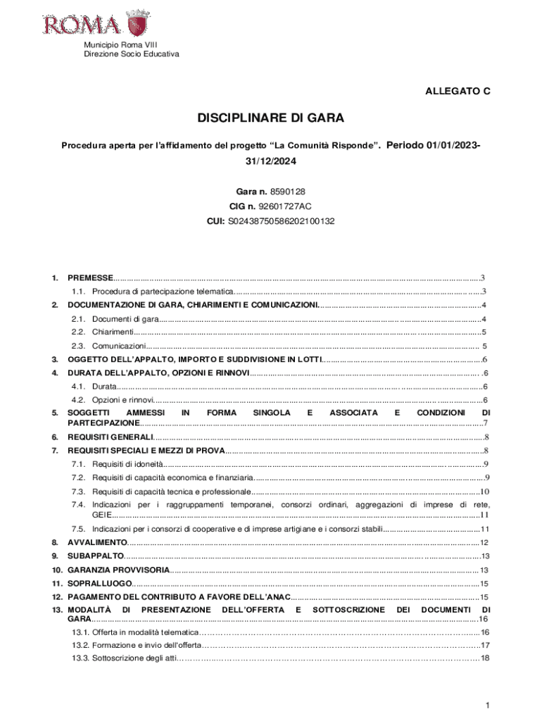 Fillable Online DISCIPLINARE DI GARA - comune.roma.it Fax Email Print ...