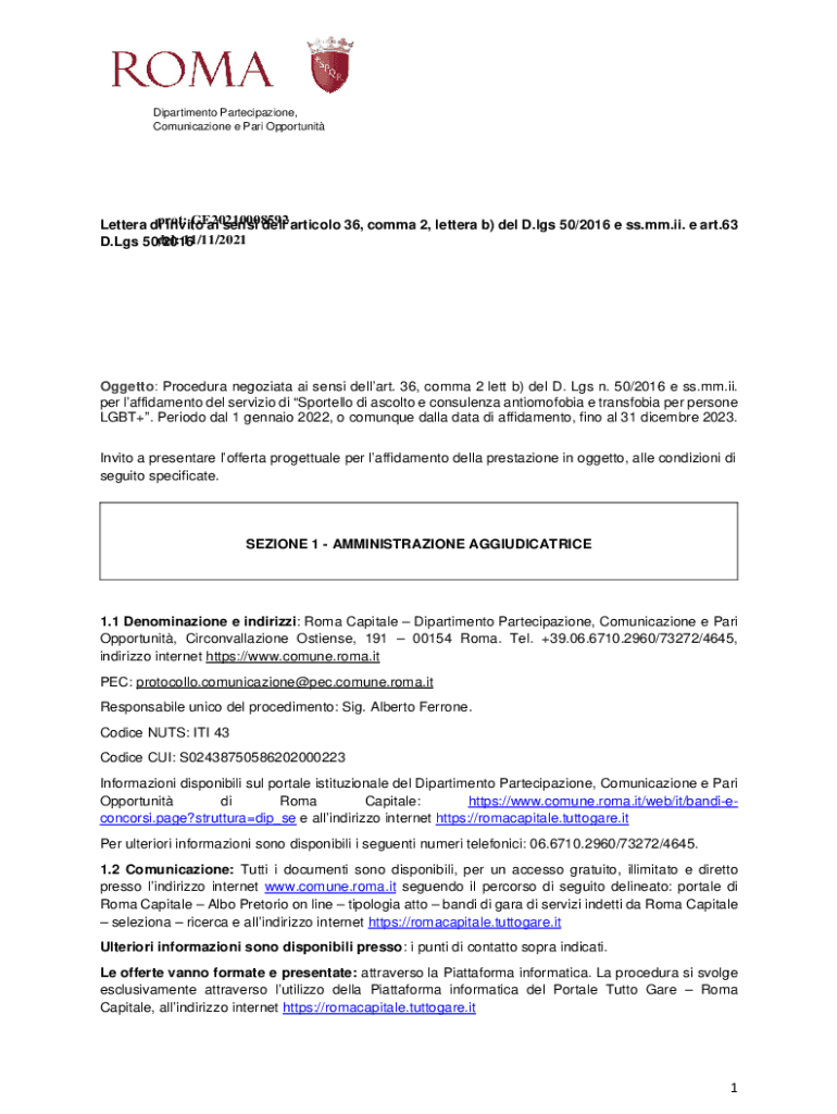 Fillable Online Roma, Lettera di invito ai sensi dellarticolo 36, comma ...