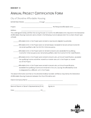 Fillable Online ANNUAL PROJECT CERTIFICATION FORM - City of Shoreline ...