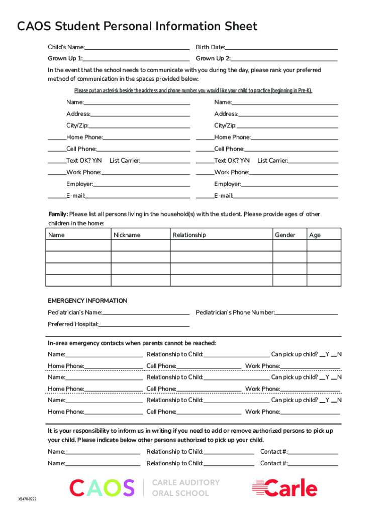 Fillable Online dev.caos.carle.orggetmedia593b335d-8649-4fdf-aCAOS Student Personal Information ...