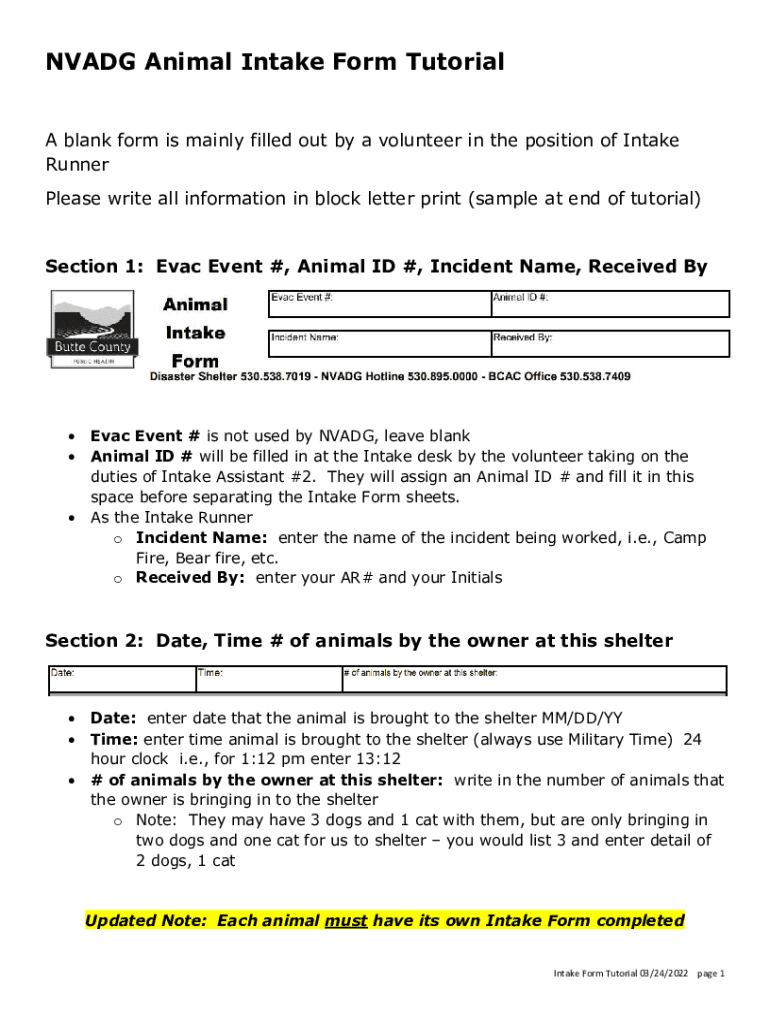 Fillable Online NVADG Animal Intake Form Tutorial Fax Email Print ...