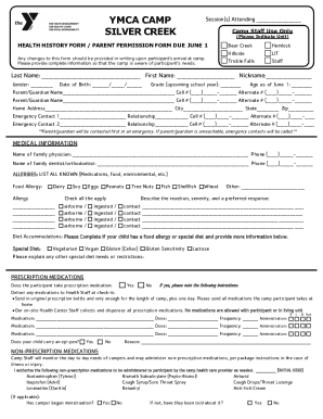 Fillable Online YMCA Camp Weaver Health History Form Fax Email Print ...