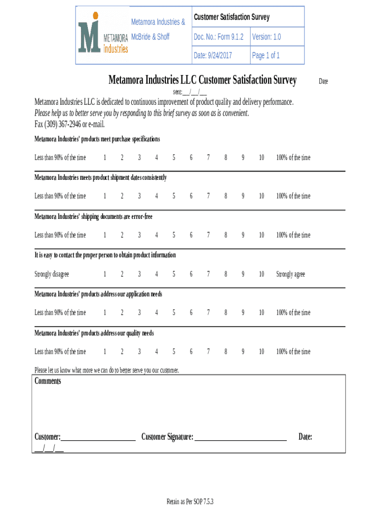 Delta Manufacturing Customer Satisfaction Survey Doc Template | pdfFiller