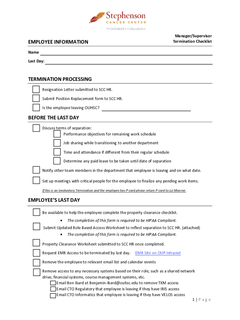 Fillable Online Employee Termination Checklist (25 tasks) PDF ...