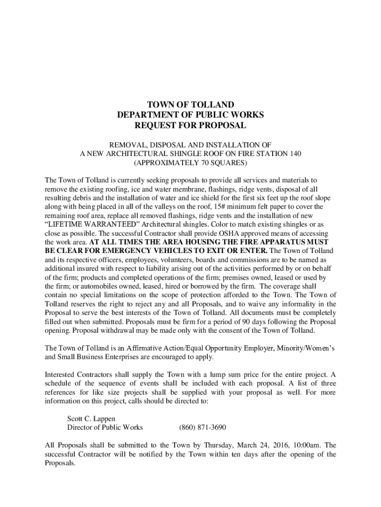 Fillable Online Request For Proposal- Generator Replacement (2)Town of ...