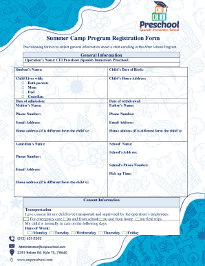 Fillable Online Summer Camp Detailed Registration Form ...