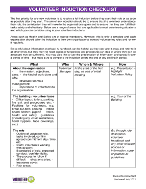 Fillable Online 21+ SAMPLE Volunteer Induction Checklist in PDFMS ...