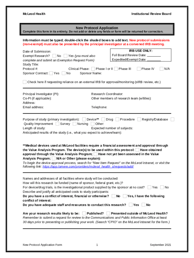 New Protocol Application Doc Template | pdfFiller
