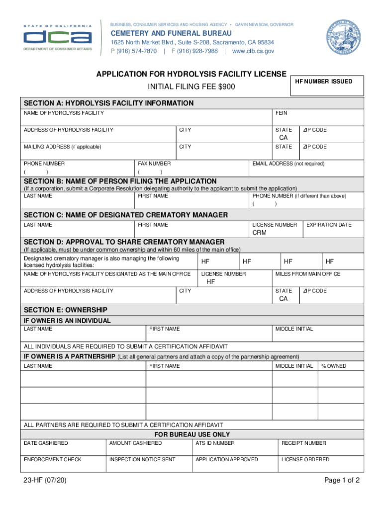 Fillable Online APPLICATION FOR HYDROLYSIS FACILITY LICENSE ...