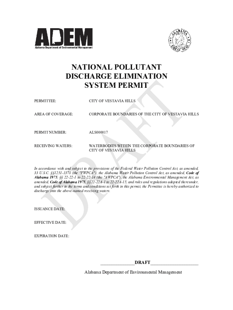 Fillable Online adem alabama National Pollutant Discharge Elimination ...