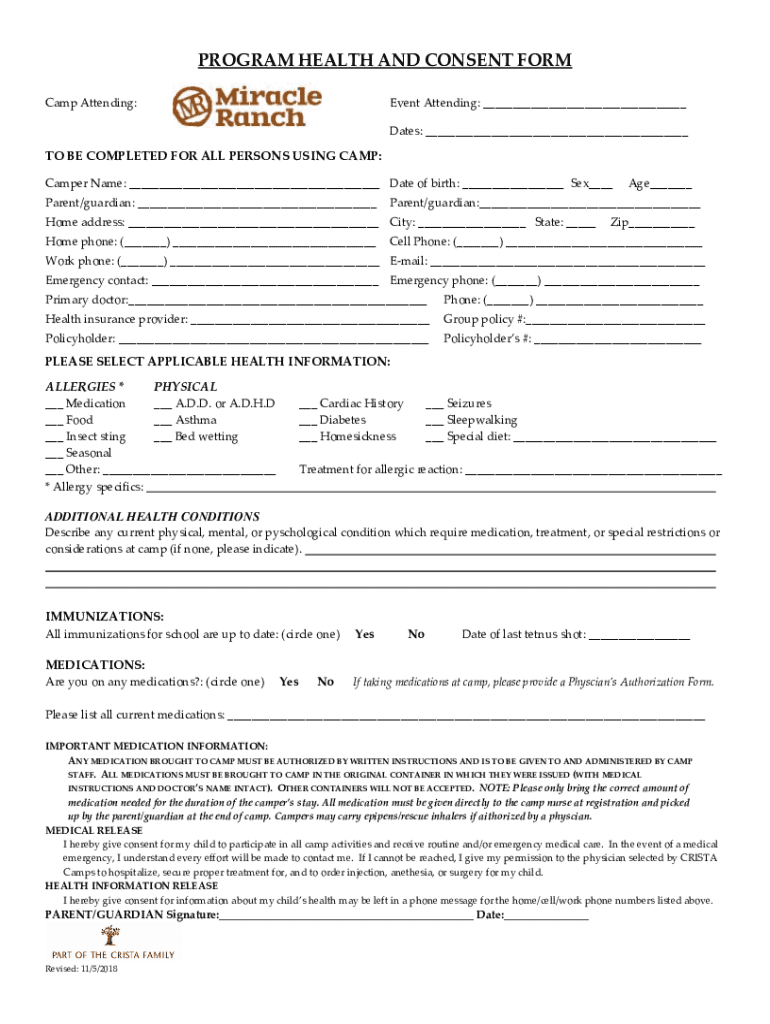 Fillable Online Health and Consent Form for Summer Camp Form TemplateJotform Fax Email Print ...
