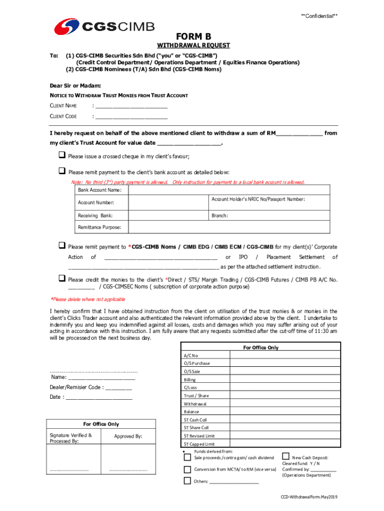 Fillable Online Withdrawal Form B (May 2019)- REVISED.doc Fax Email ...