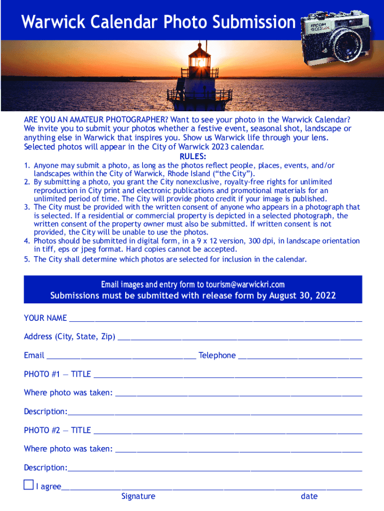 Fillable Online Warwick Calendar Photo Submission Fax Email Print ...