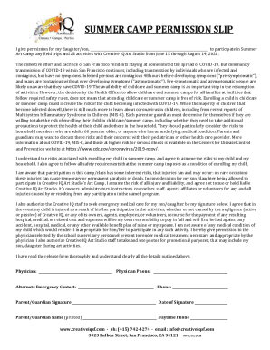 Fillable Online Summer Camp Permission Slip - PDF ...