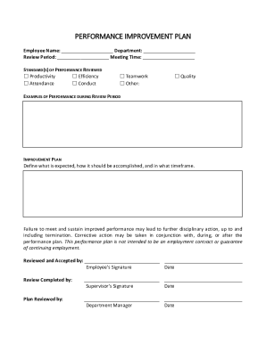 Fillable Online Performance Improvement Plan: Benefits, Process and ...
