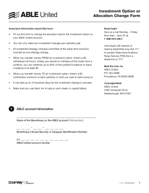 Fillable Online Investment Option or Allocation Change Form. Investment ...