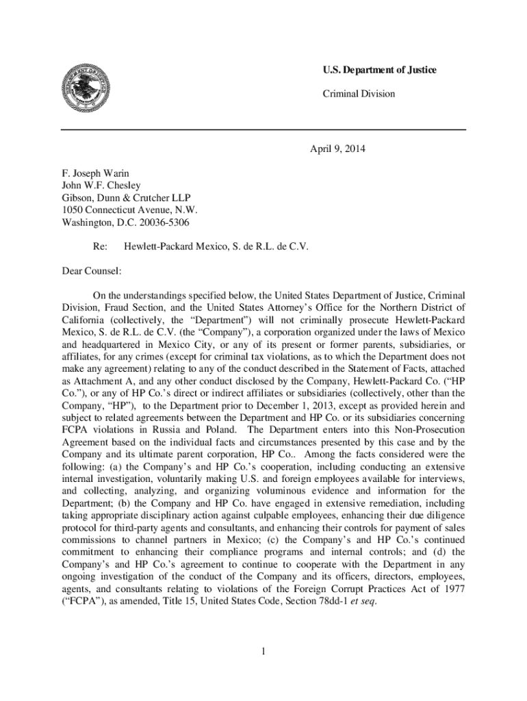 Fillable Online Criminal DivisionDepartment of JusticeF. Joseph Warin ...