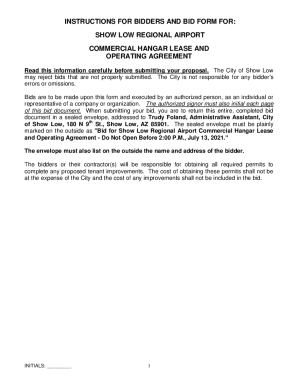 Fillable Online instructions for bidders and bid form for: show low regional airport ... Fax ...
