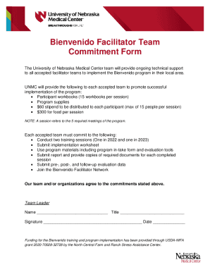 Fillable Online Bienvenido Facilitator Team Commitment Form Fax Email ...