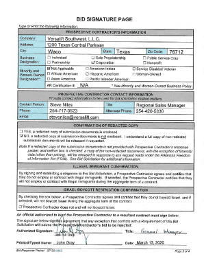 Fillable Online BID SIGNATURE PAGE - Arkansas Fax Email Print - pdfFiller