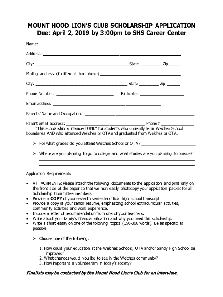 Fillable Online Local Scholarship Template Fax Email Print - pdfFiller