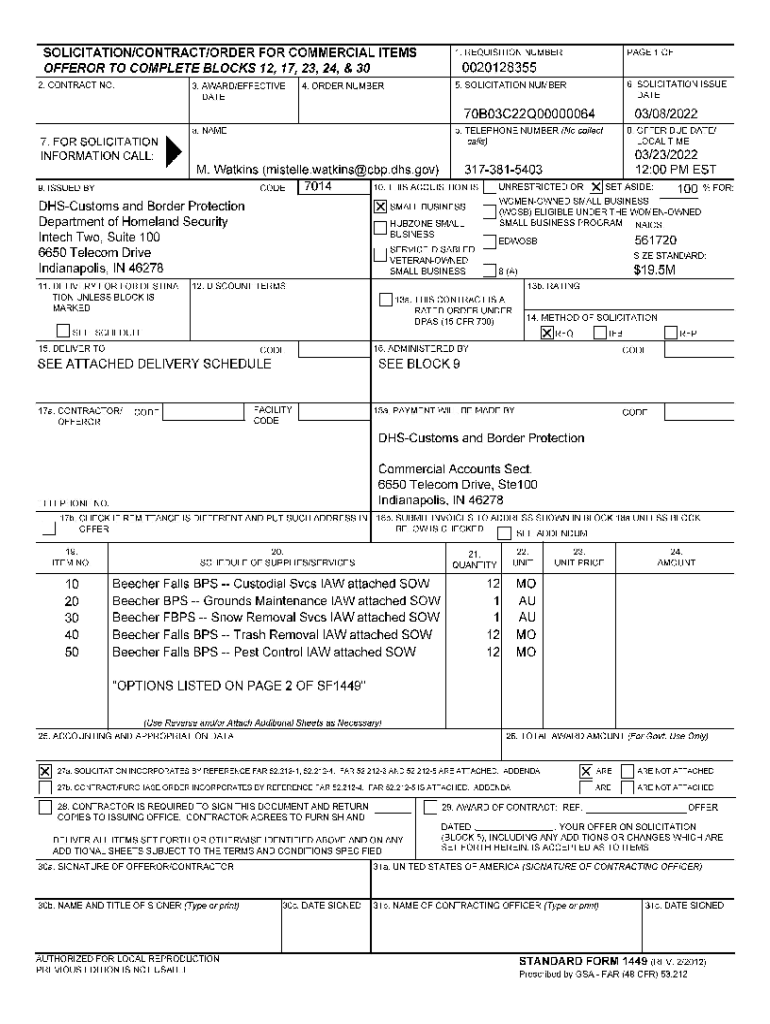 Fillable Online RFQ : This is a combined synopsis/solicitation for ...