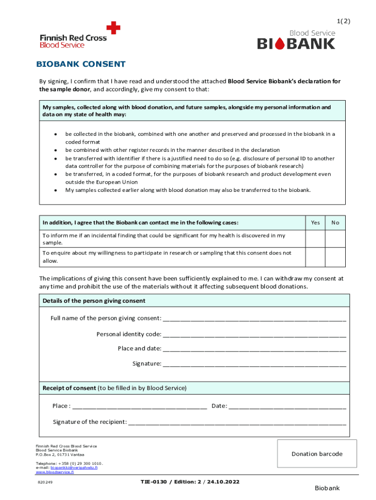 Fillable Online Biobanking Consent: Informing Human Subjects of the ...