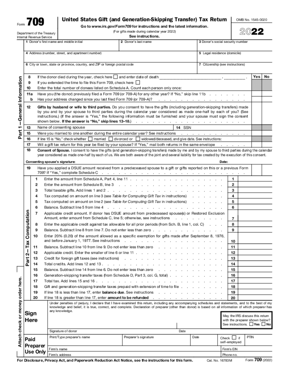 2023 Form 709 Instructions Fill Online Printable Fillable Blank